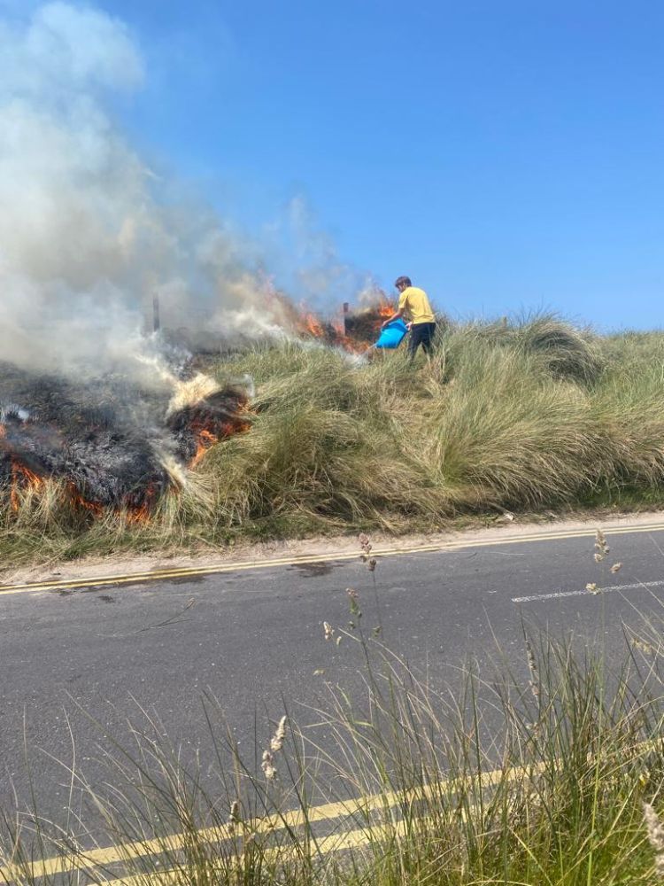 Sand dune fire, Marram Grass burns in hot weather June 6th 2023