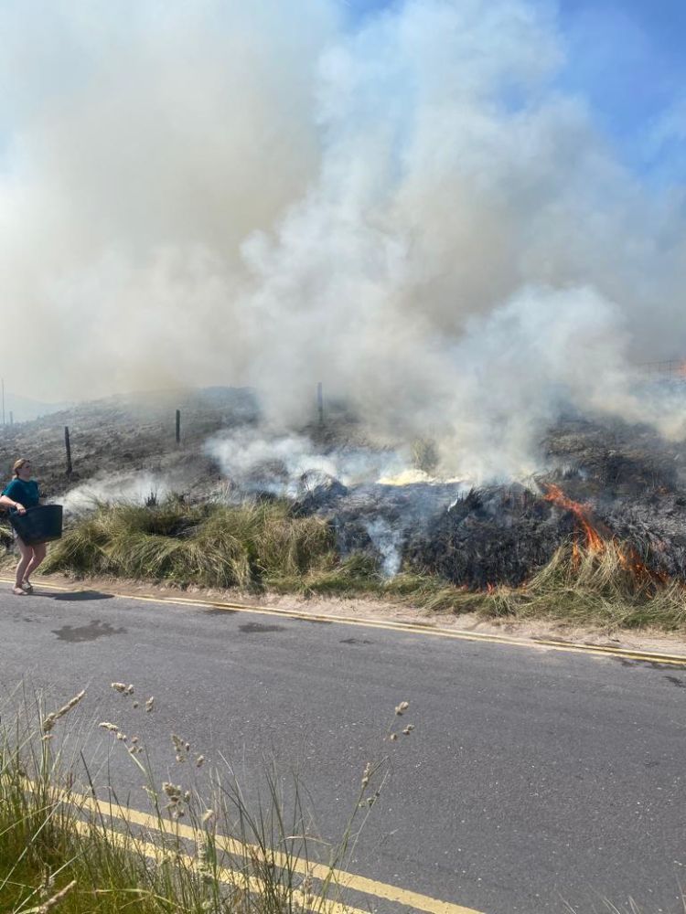 Sand dune fire, Marram Grass burns in hot weather June 6th 2023